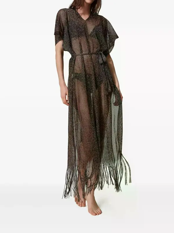 TWINSET Fringed Sheer Dress - Brown