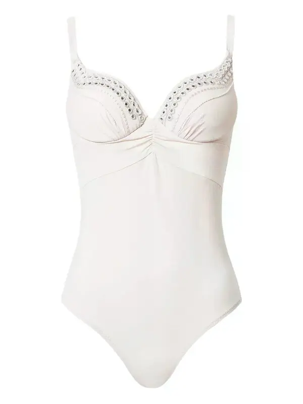 TWINSET Embroidered Swimsuit - 12376_ric.almond Beige/dark Almond Beige