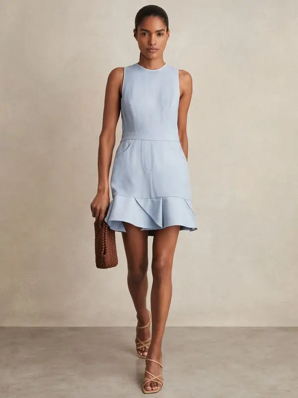 REISS Ashley Structured Ruffle-hem Mini Dress