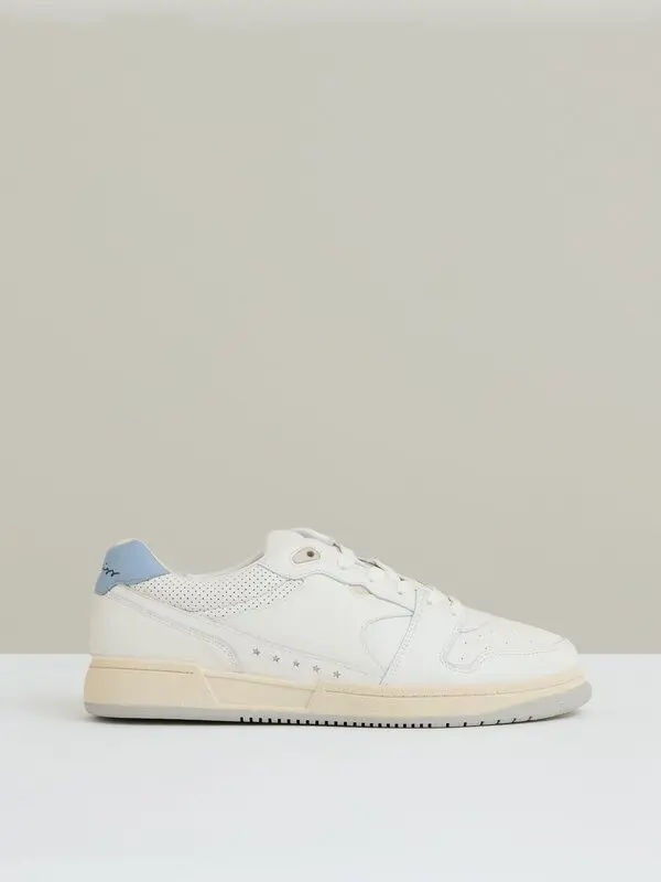 REISS Astor Leather Low Top Trainers - Off White/soft Blue