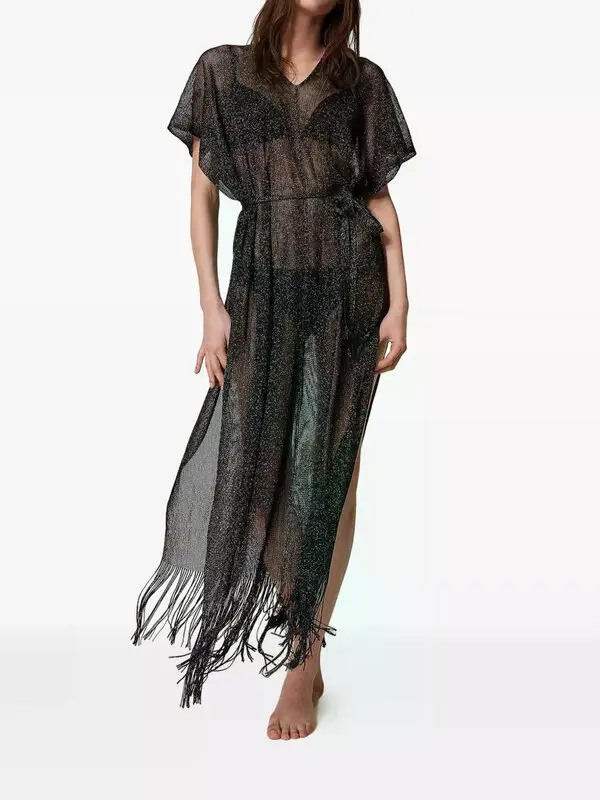 TWINSET Fringed Sheer Dress - Black