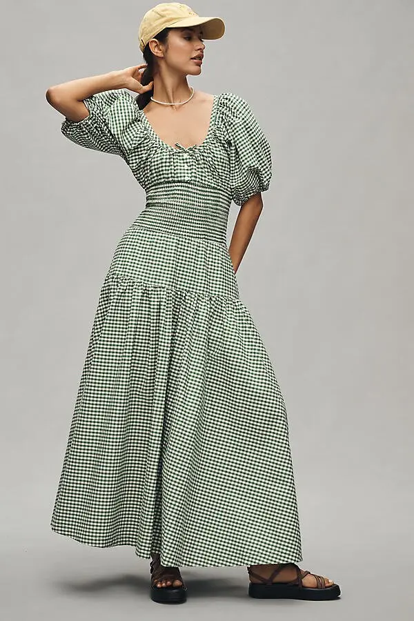 Weworewhat Smocked Puff-Sleeve Maxi Dress In Green - 33% Off | Editorialist