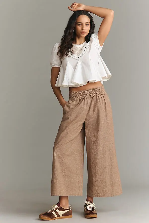 THE SOMERSET COLLECTION BY ANTHROPOLOGIE Striped Cotton-linen Pull-on Pants