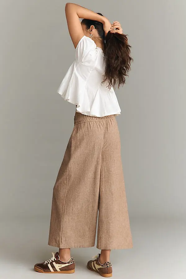 THE SOMERSET COLLECTION BY ANTHROPOLOGIE Striped Cotton-linen Pull-on Pants