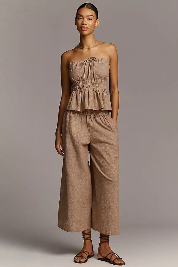THE SOMERSET COLLECTION BY ANTHROPOLOGIE Striped Cotton-linen Pull-on Pants