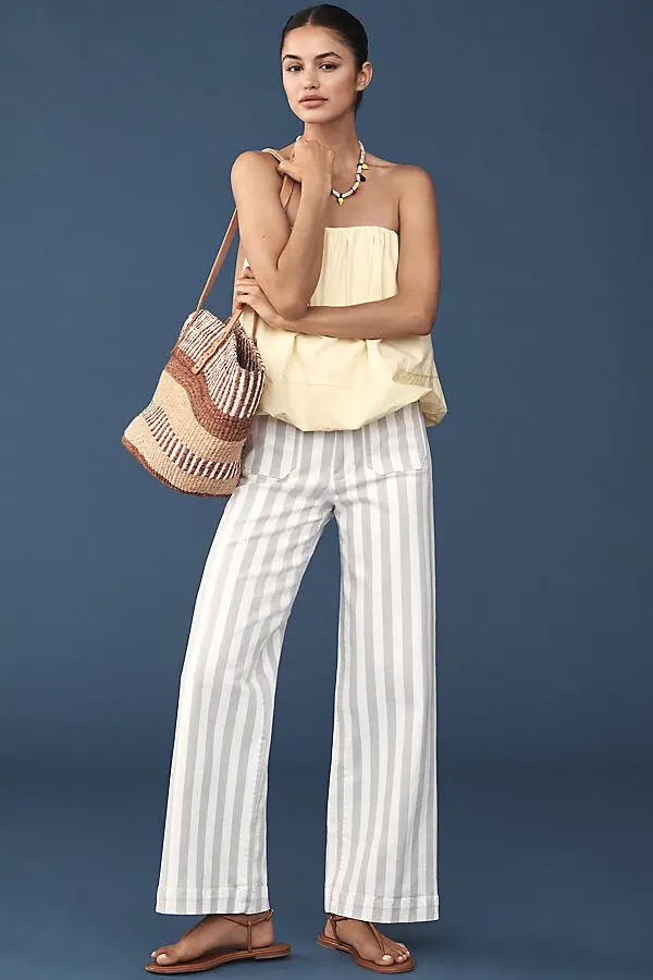 Maeve The Colette Striped Wide-leg Full-length Pants - Blue