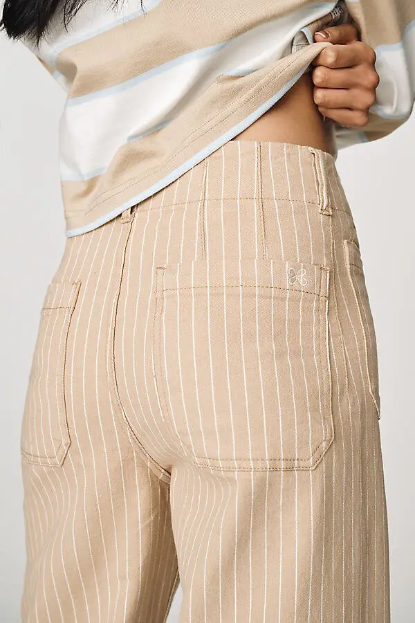 Maeve Colette Striped High-rise Wide-leg Full-length Pants - Khaki/white Stripe