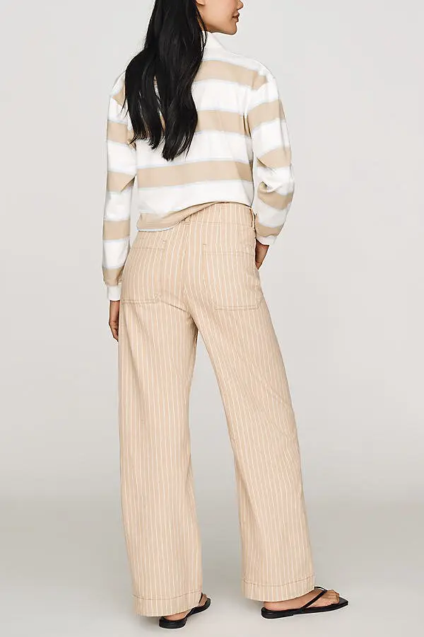 Maeve Colette Striped High-rise Wide-leg Full-length Pants - Khaki/white Stripe