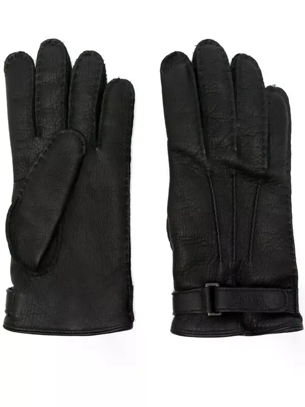 Zegna Logo-debossed Leather Gloves - Black