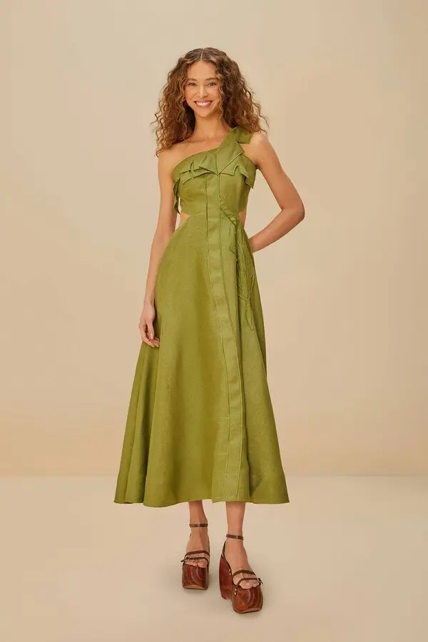 fitted lace wedding dress Linen Brush Palm Tank Maxi Dress / Green main image 0