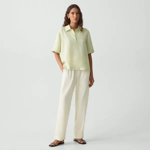 Theory Relaxed Pull-on Pant In Satin Crepe - Rice