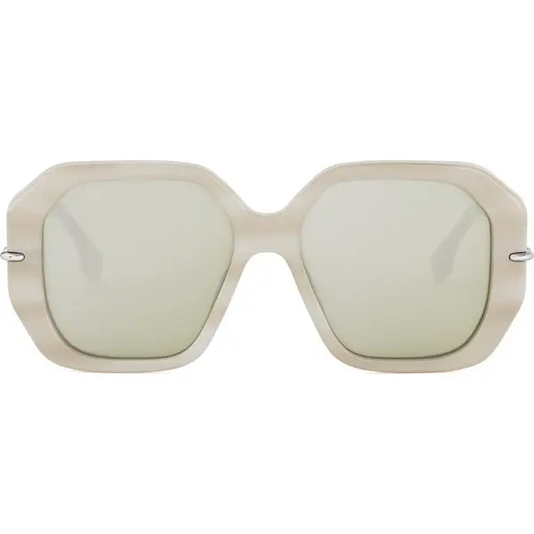 Fendi Selleria Square Sunglasses - Beige Horn / Green Mirror