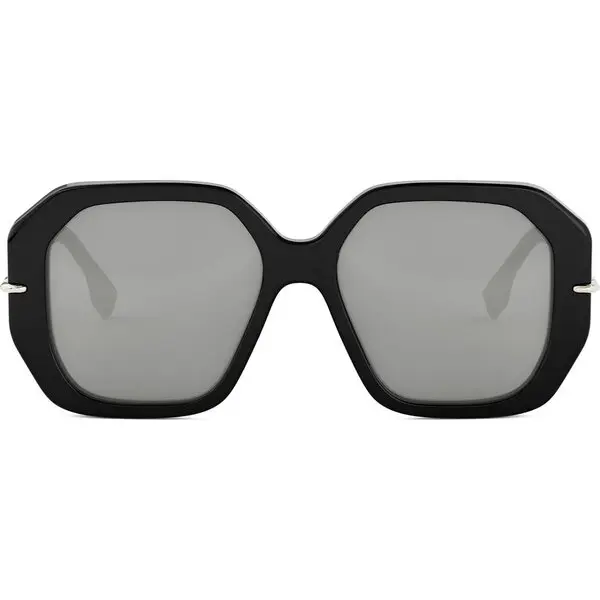 Fendi Selleria Square Sunglasses - Shiny Black / Smoke Mirror