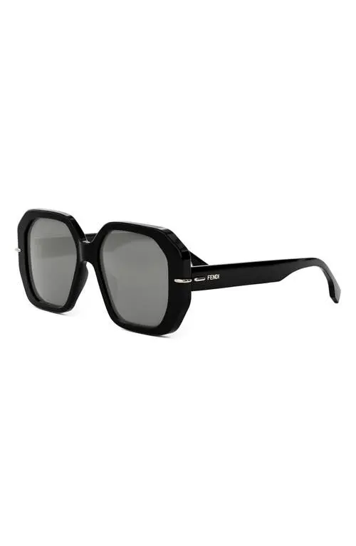 Fendi Selleria Square Sunglasses - Shiny Black / Smoke Mirror