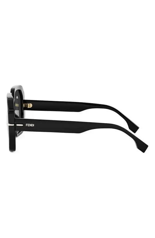 Fendi Selleria Square Sunglasses - Shiny Black / Smoke Mirror