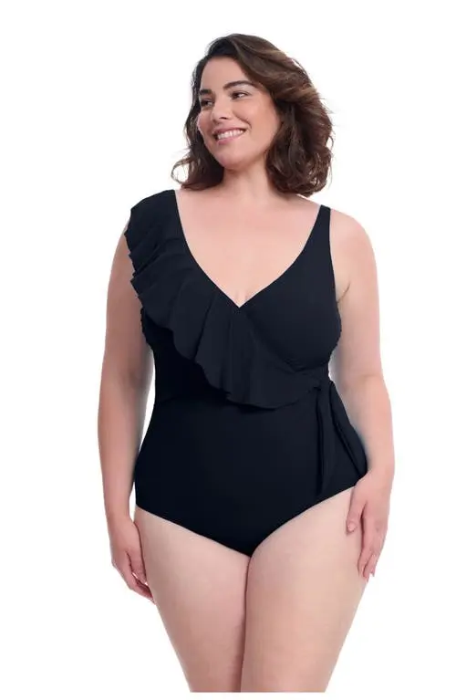 GOTTEX Tutti Frutti Ruffle One-piece Swimsuit - Black