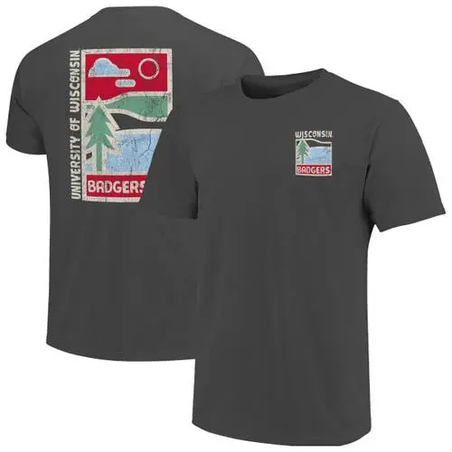 IMAGE ONE Wisconsin Badgers Comfort Colors Minimal Vista Distressed Graphics T-shirt - Graphite