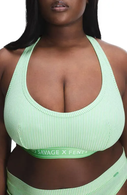 SAVAGE X FENTY Stretch Cotton Essentials Bralette - Green Lotus Line By Line Print