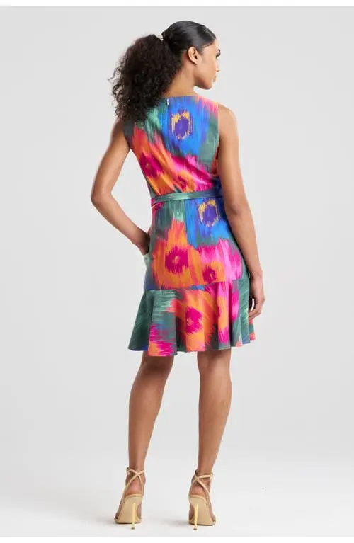 Natori Floral Belted Ruffle Hem Dress