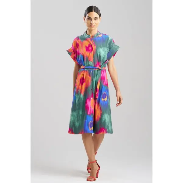 Natori Floral Shirt Dress With Mandarin Collar - Multi