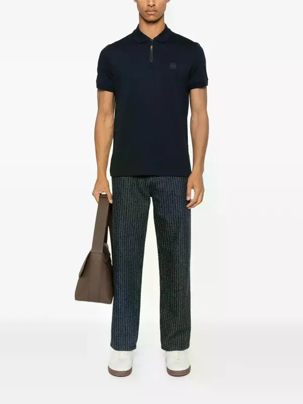 BOSS Stretch-cotton Slim-fit Polo Shirt With Logo Patch - Blue