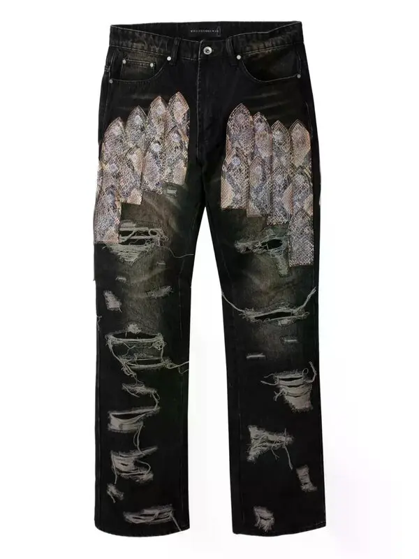 WHO DECIDES WAR BY EV BRAVADO Patched Arch Jeans