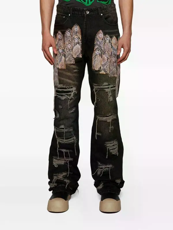 WHO DECIDES WAR BY EV BRAVADO Patched Arch Jeans