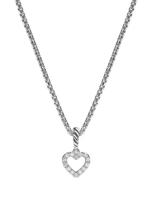 David Yurman Micro Pavé Open Heart Diamond Necklace - Silver