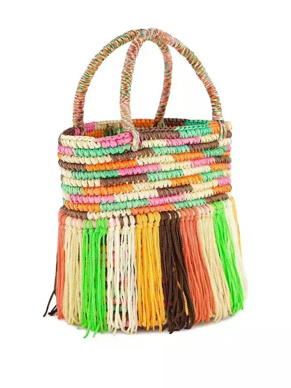 SENSI STUDIO Fringed Woven Tote Bag - Orange