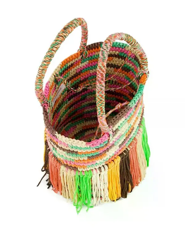 SENSI STUDIO Fringed Woven Tote Bag - Orange