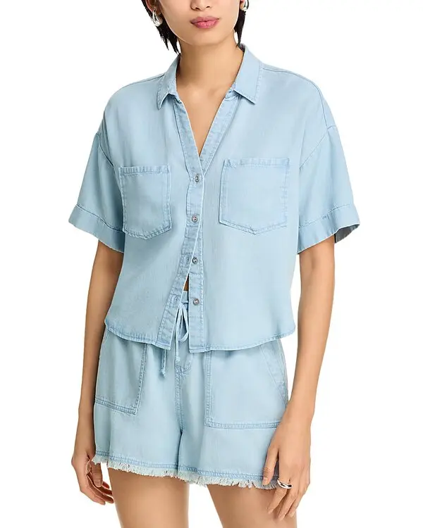 Aqua Chambray Button-front Top