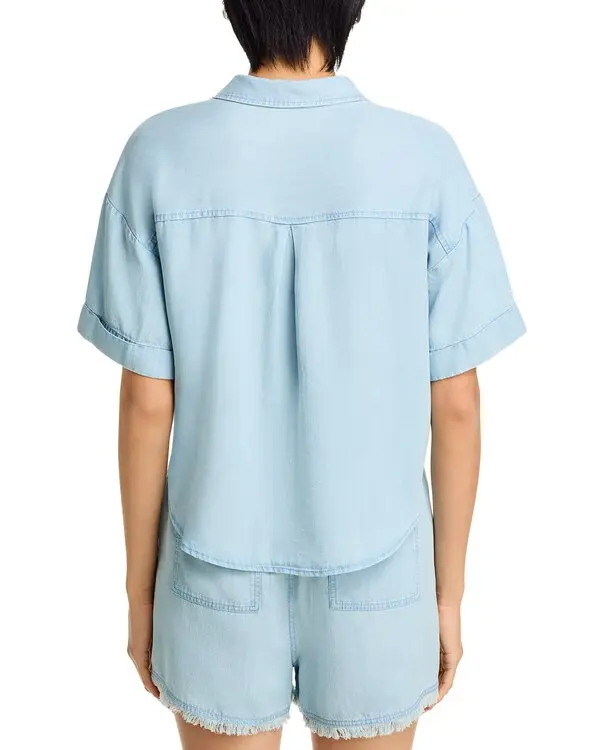Aqua Chambray Button-front Top