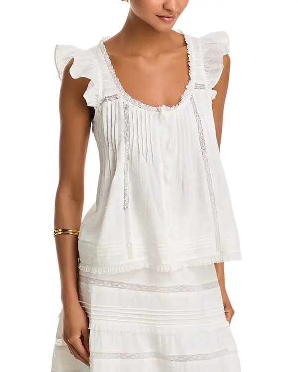 Aqua Pintuck Lace Inset Tank - White