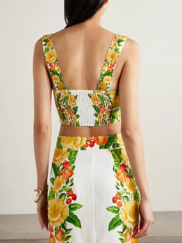 Farm Rio Cropped Printed Linen Top