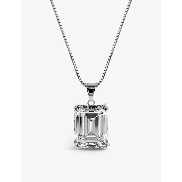 CARAT* LONDON 9ct White-gold 1.5ct Emerald-cut Cubic Zirconia Necklace - Silver
