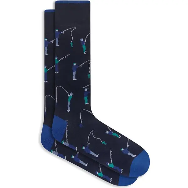 Bugatchi Fisherman Mercerized Cotton Blend Dress Socks - Navy