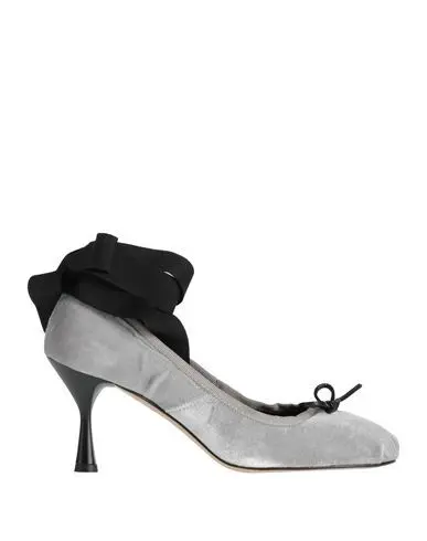 DIVINE FOLLIE Velvet Spool Heel Pumps - Light Grey