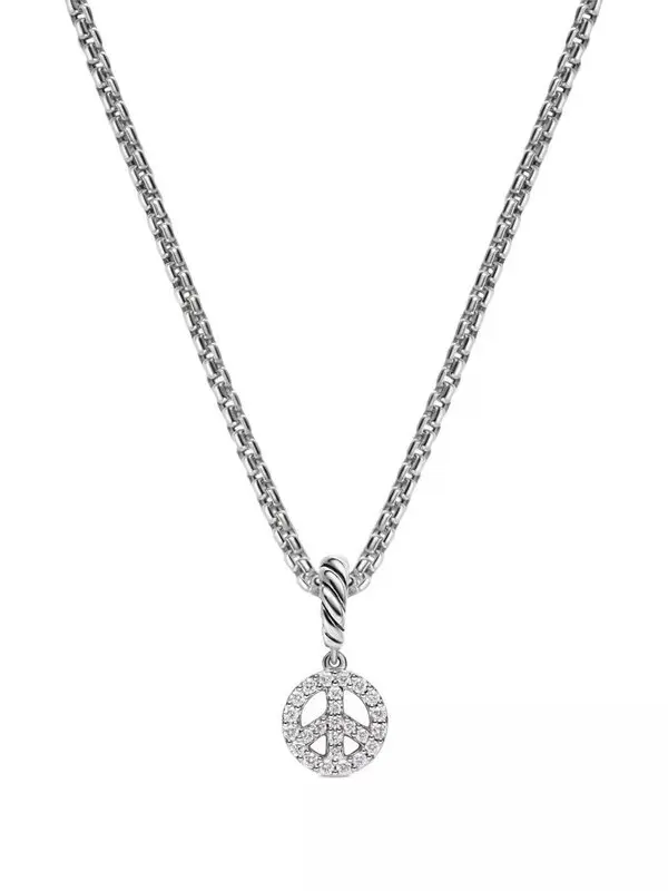 David Yurman Micro Pavé Peace Sign Diamond Necklace - Silver
