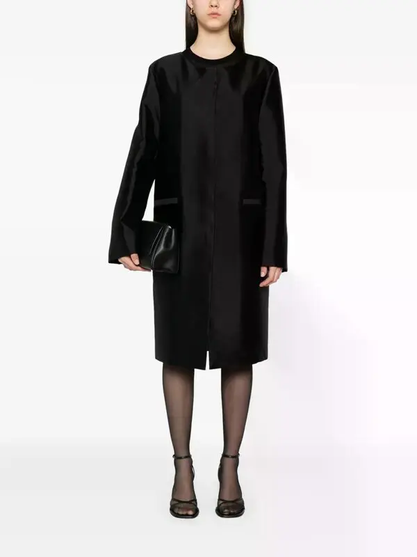 TOTEME Collarless Silk Coat - Black
