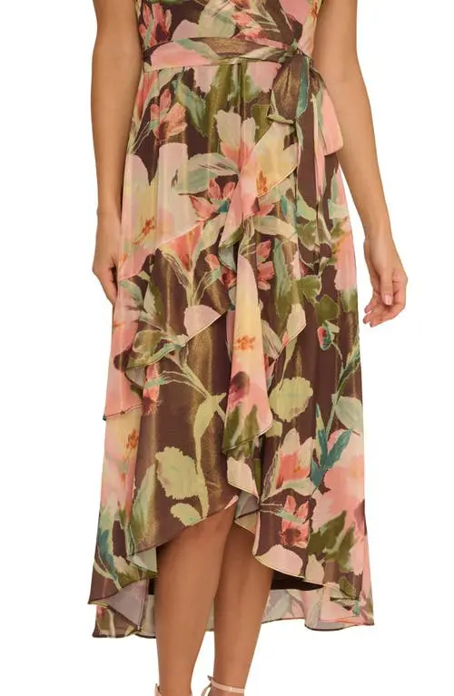Adrianna Papell Floral High-low Midi Dress