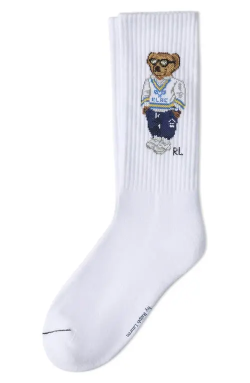 Ralph Lauren Athletic Club Bear Crew Socks - White