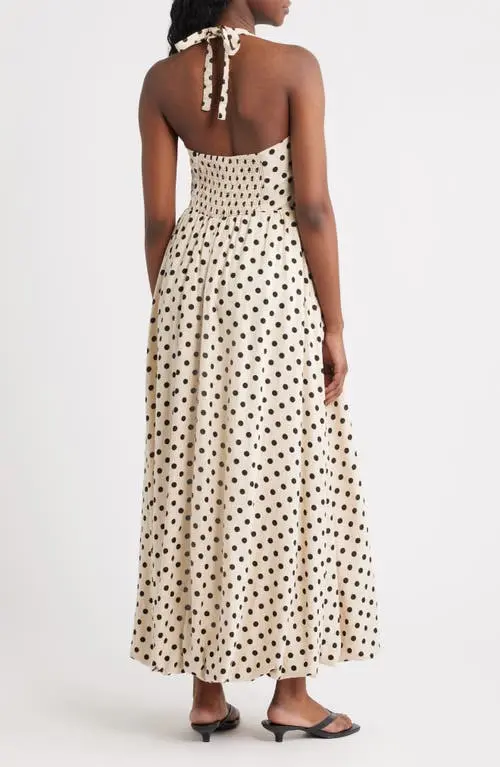 Next Spotty Halter Neck Linen Blend Fit & Flare Dress In Neutral - 50% Off  | Editorialist