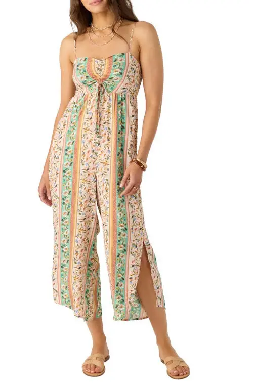 O'Neill Keiko Cora Floral Cutout Wide Leg Jumpsuit - Tapioca