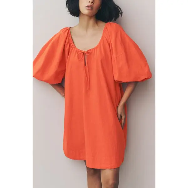 NEXT Puff Sleeve Mini Dress - Orange