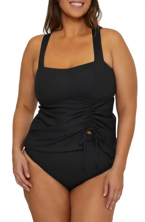 BECCA By Rebecca Virtue Ribbed Tankini Top - Black