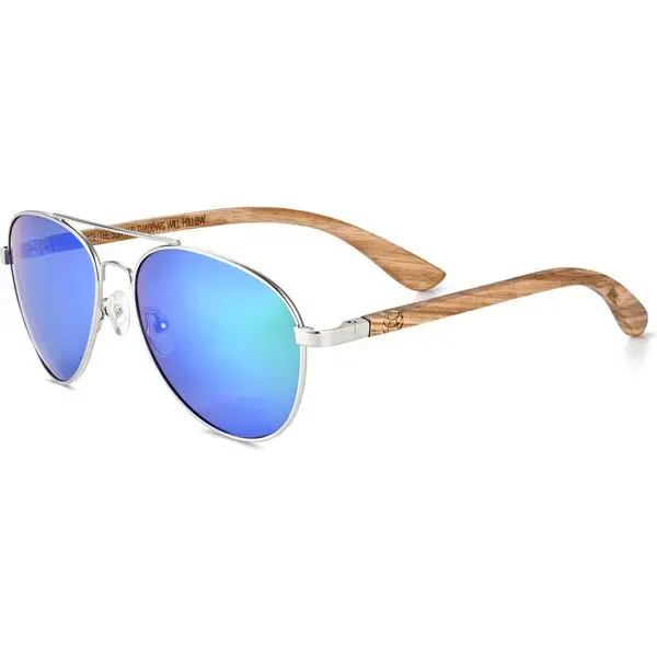 EARTH WOOD Sayulita Polarized Aviator Sunglasses - Brown/blue-green