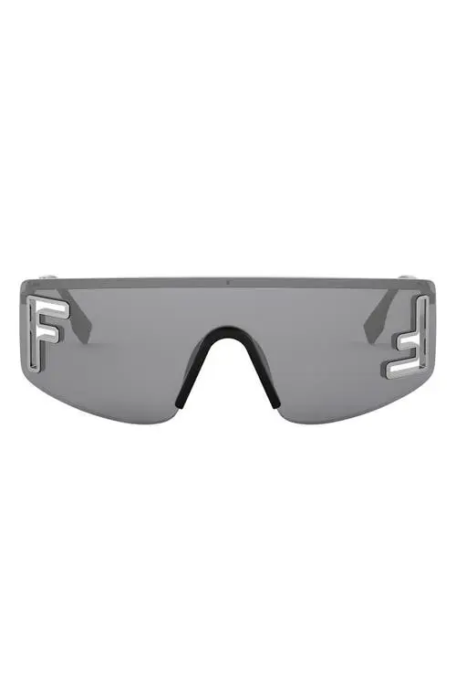 Fendi Sport Rectangular Sunglasses - Shiny Light Ruthenium / Smoke