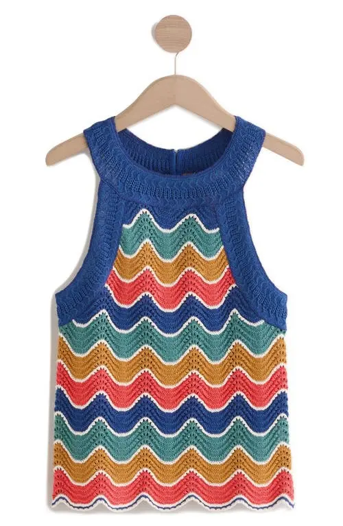 NEXT Stripe Open Stitch Sleeveless Cotton Sweater