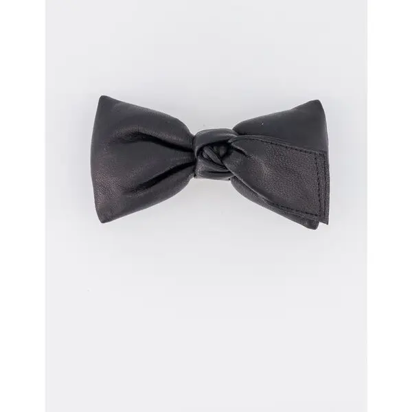 Alexandre De Paris Leather Bow Barrette - Black