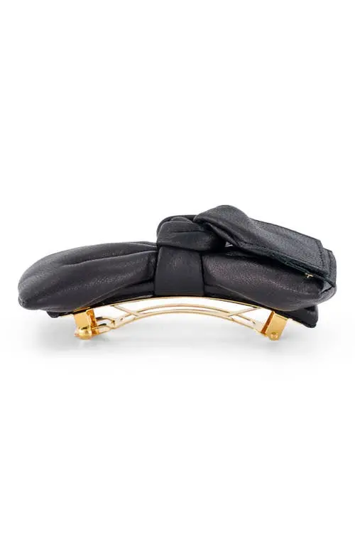 Alexandre De Paris Leather Bow Barrette - Black